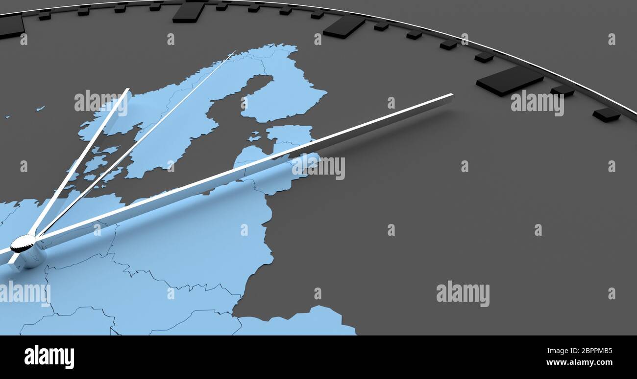 Clock with map of Europe Stock Photo - Alamy