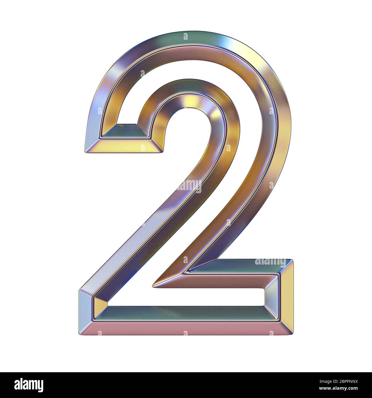 Chrome font with colorful reflections Number 2 TWO 3D render ...