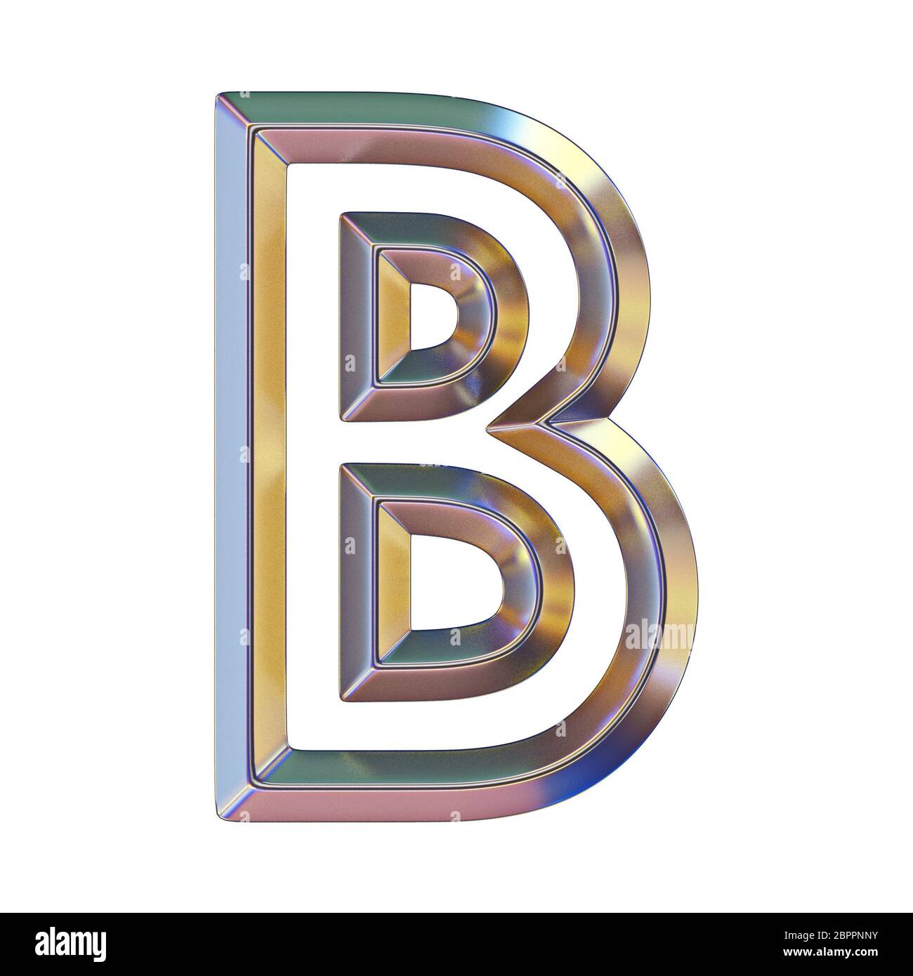 Chrome font with colorful reflections Letter B 3D render illustration ...