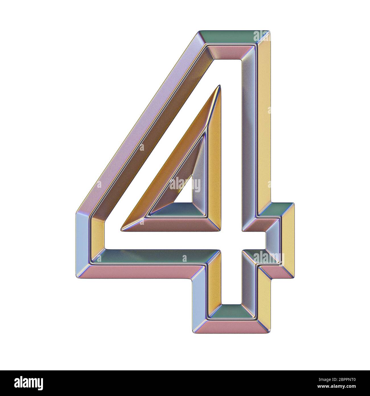 Chrome font with colorful reflections Number 4 FOUR 3D render ...