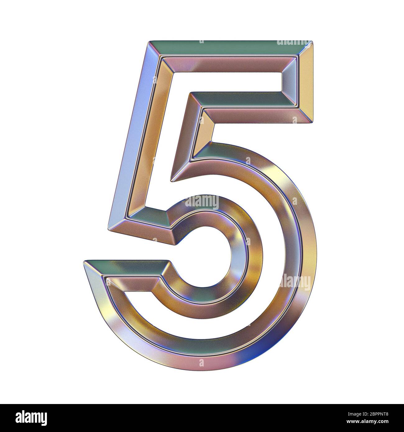 Chrome font with colorful reflections Number 5 FIVE 3D render ...