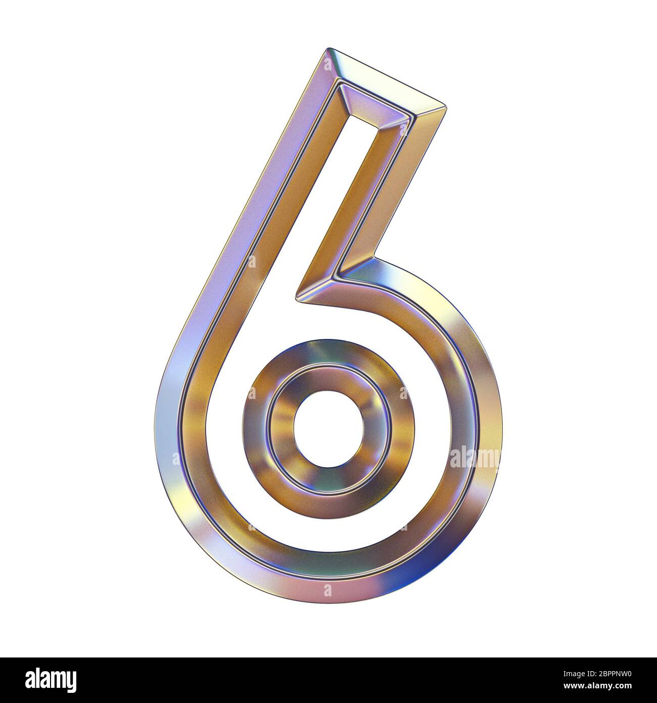Chrome font with colorful reflections Number 6 SIX 3D render ...