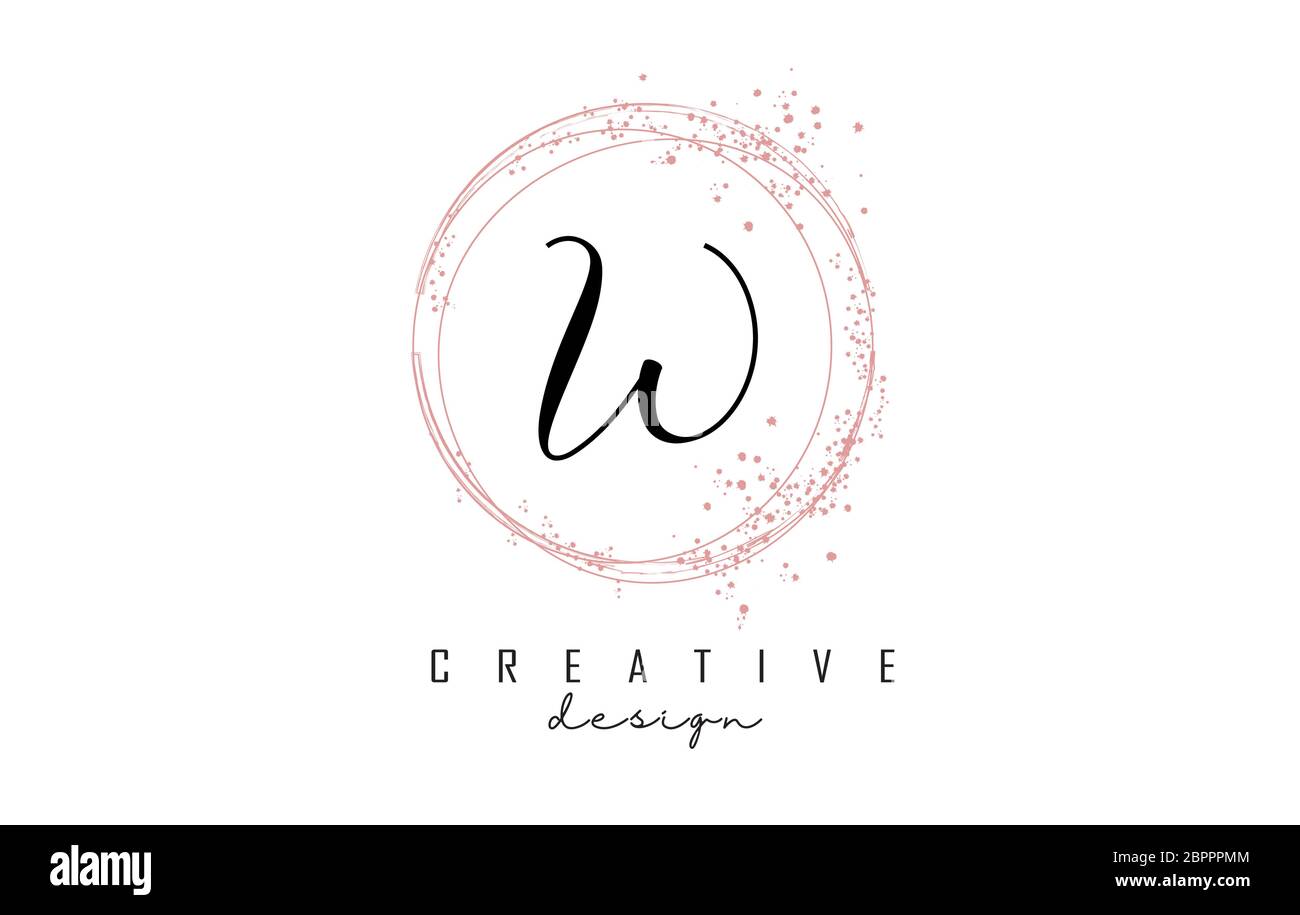 Sparkling circles and dust pink glitter frame for handwritten W letter ...