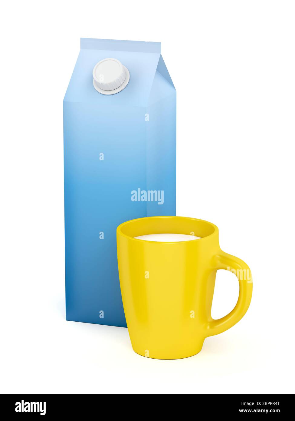 Carton of milk and yellow cup of milk on white background Stock Photo ...