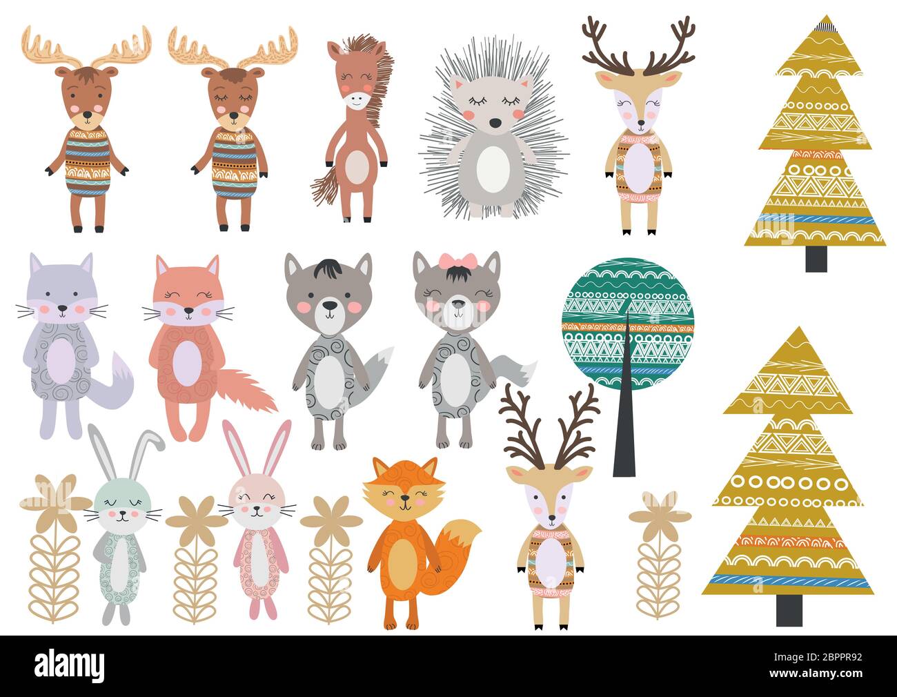 Cute Scandinavian Style Animals and Design Elements Stock Vector Image ...