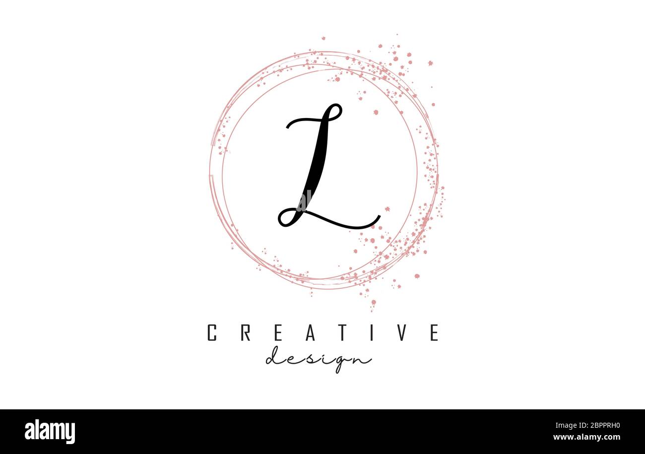 Sparkling circles and dust pink glitter frame for handwritten L letter ...