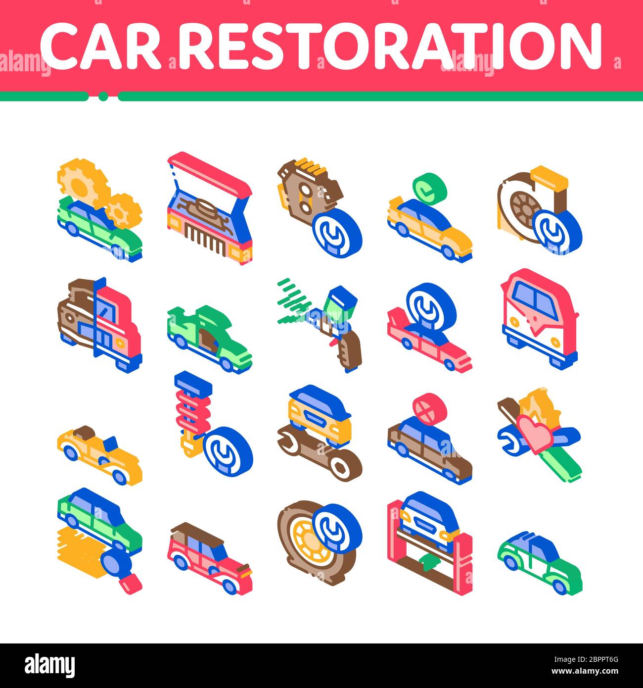 Car Restoration Repair Isometric Icons Set Vector Stock Vector Image ...