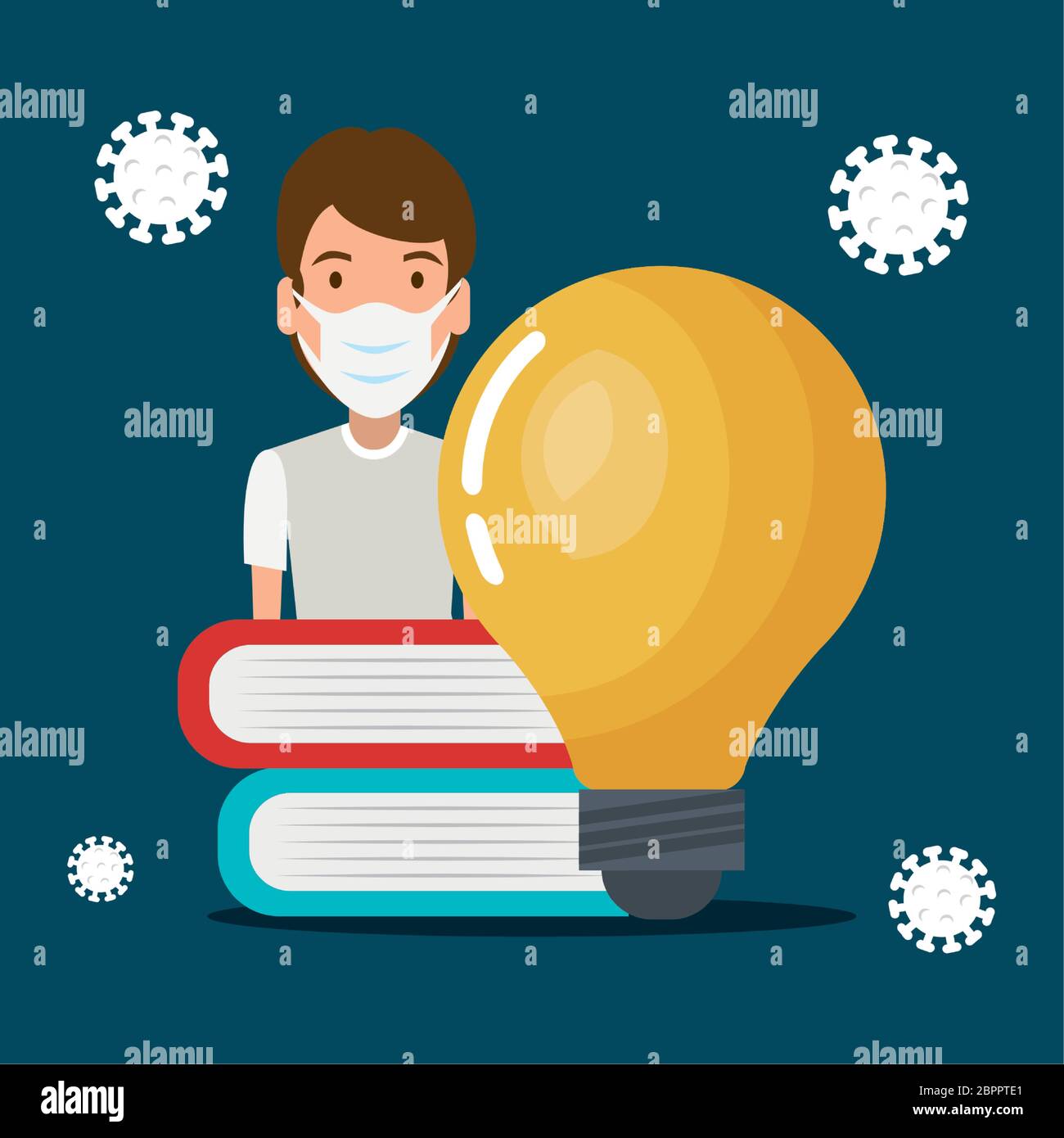 man using face mask with books and light bulb Stock Vector Image & Art ...