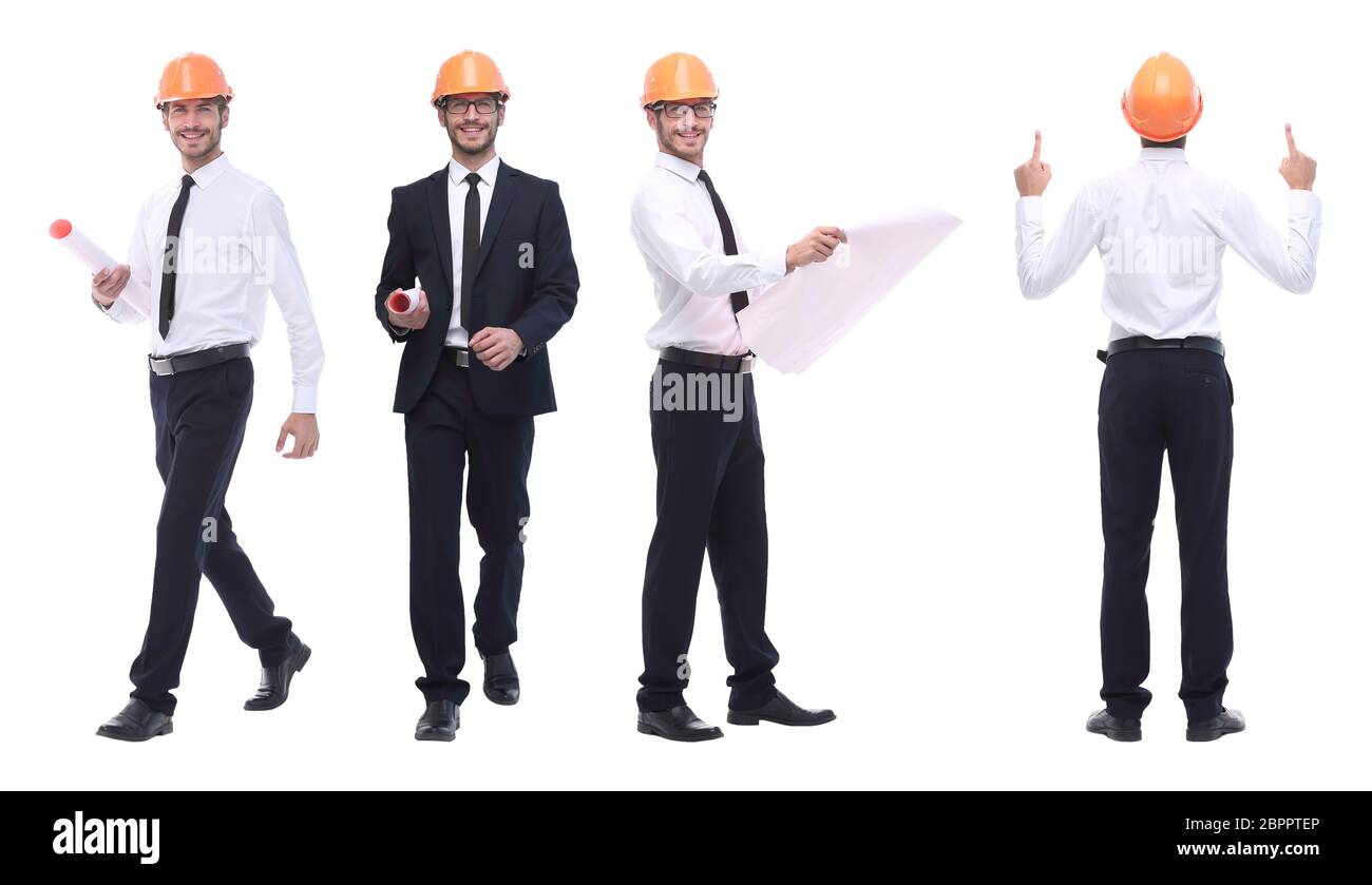 in full growth .competent engineer architect isolated on white Stock ...
