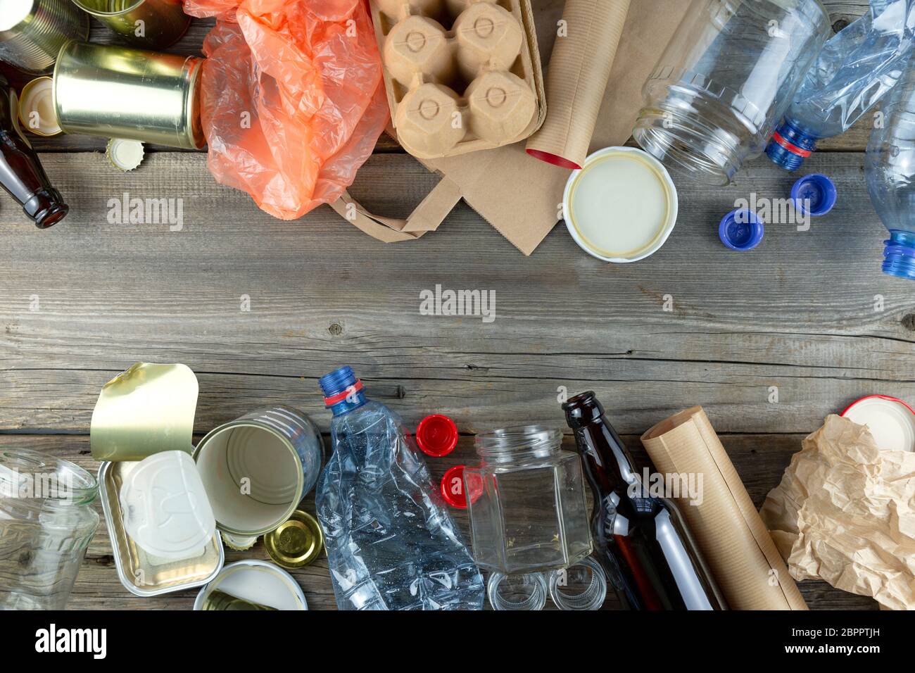 Plastic, glass, metal and paper garbage for recycling concept reuse and ...