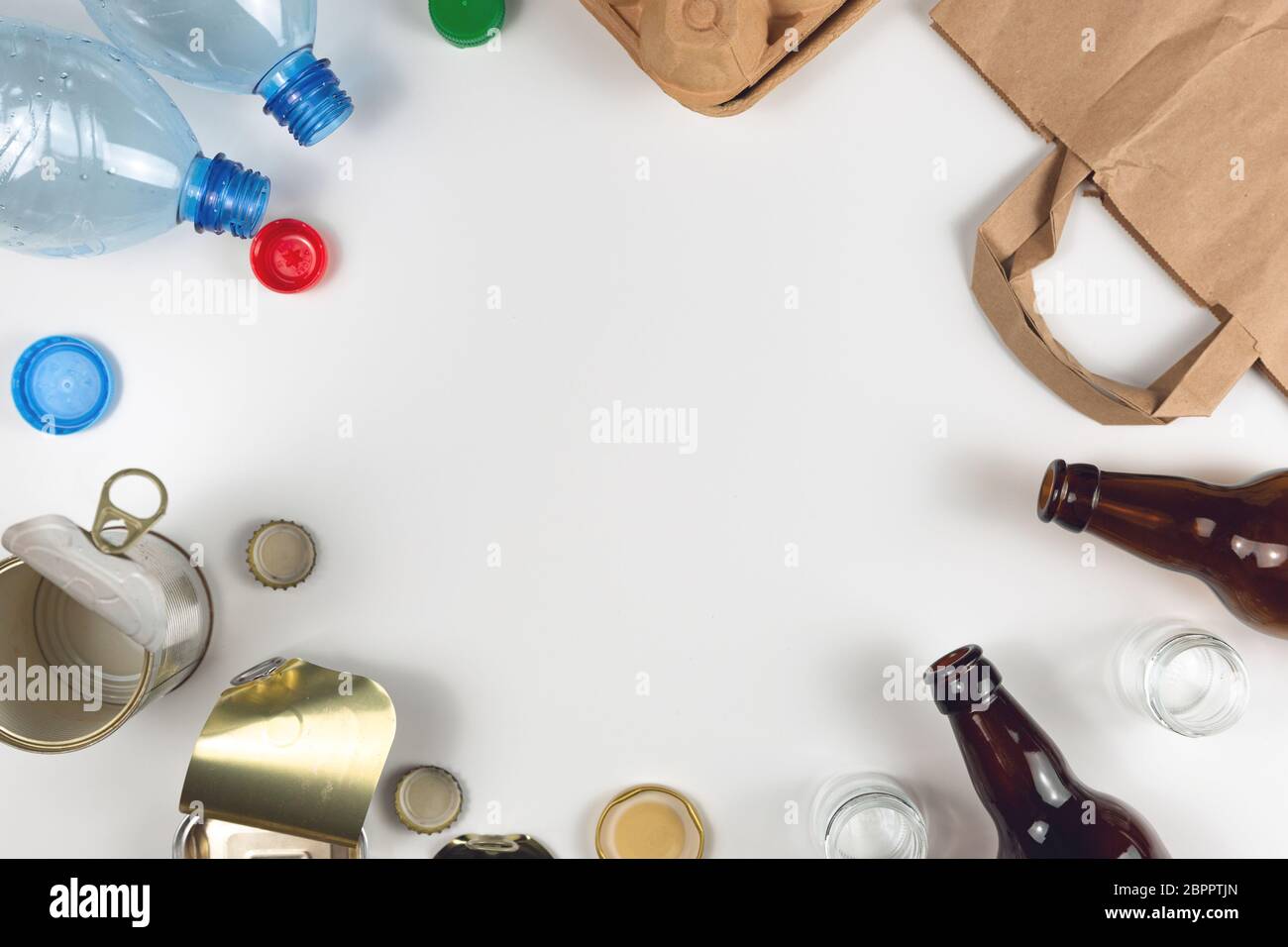 Plastic, glass, metal and paper garbage for recycling concept reuse and ...