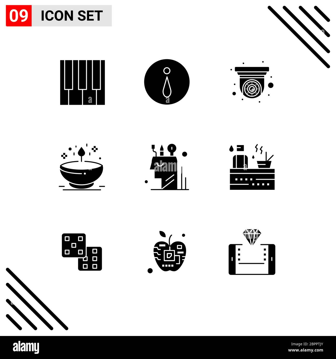 Set of 9 Modern UI Icons Symbols Signs for art, glow, camera, dia, diya ...