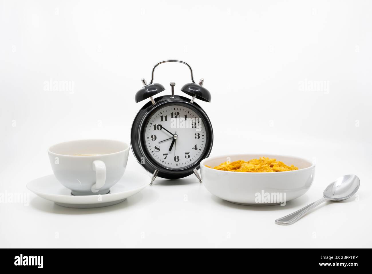 Time for breakfast concept with clock, cereal and coffee Stock Photo ...