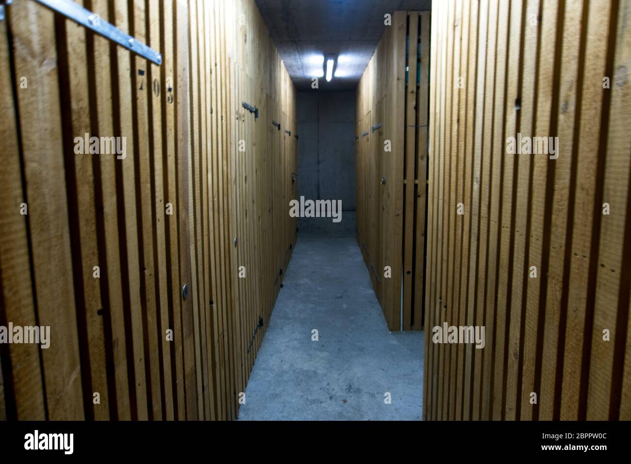 Inside of a bunker with a wooden interior and and with several ...