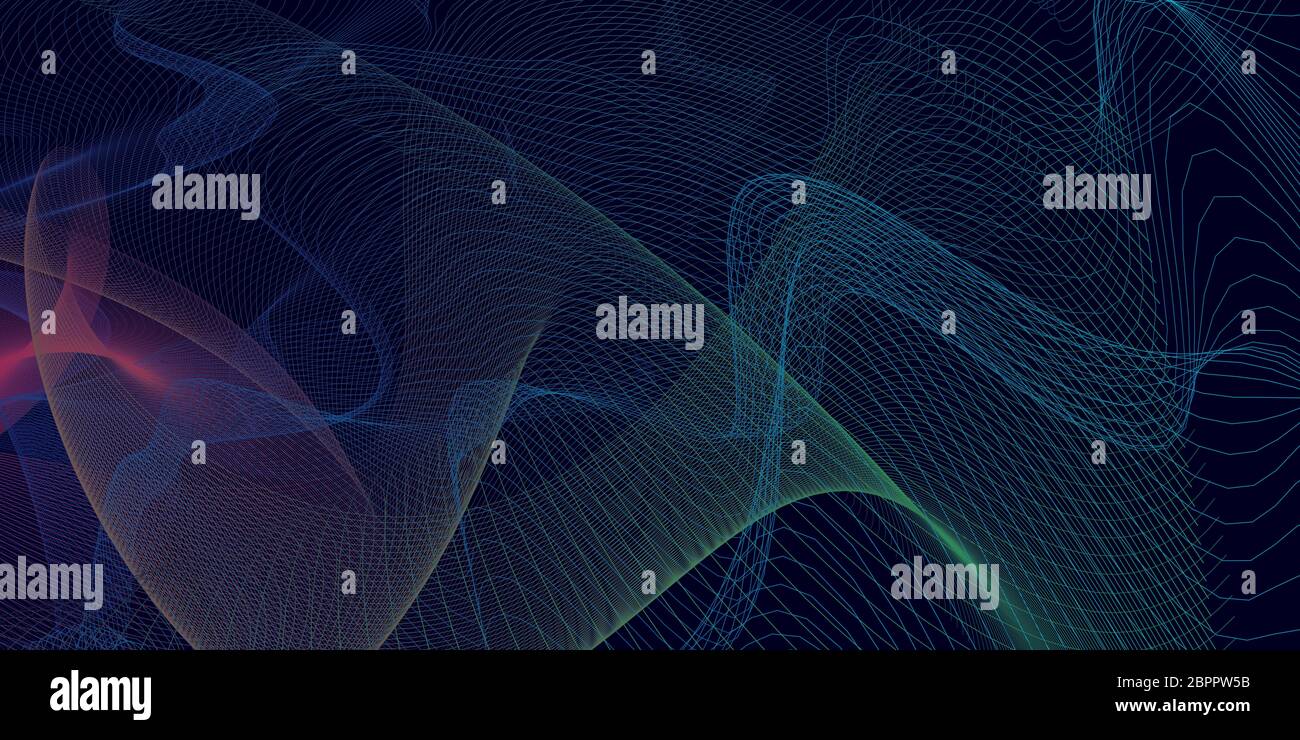 Abstract Digital Landscape with Flowing Energy Lines Stock Photo - Alamy