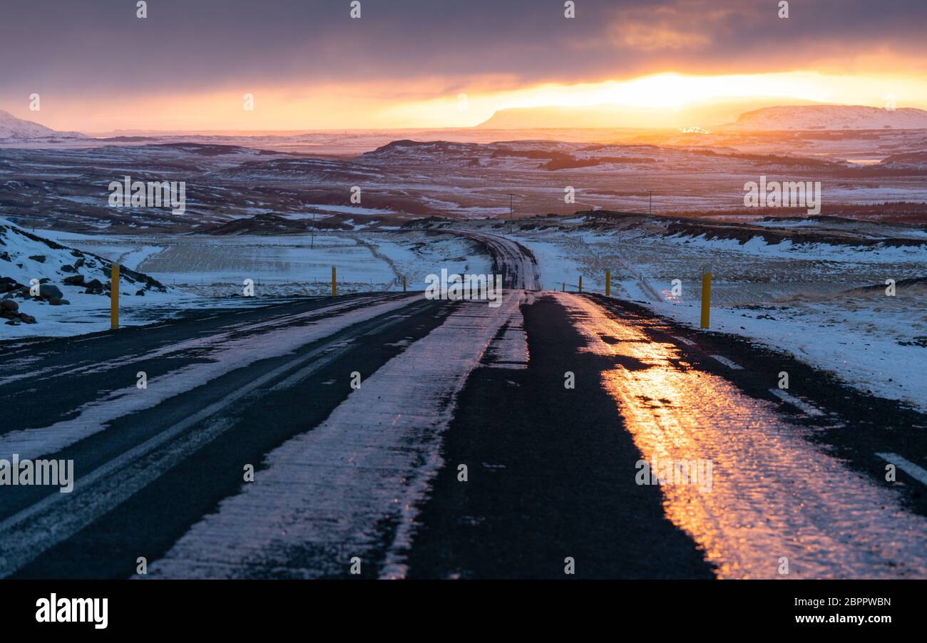 Sunset on a cold winter day in Iceland, Europe Stock Photo - Alamy