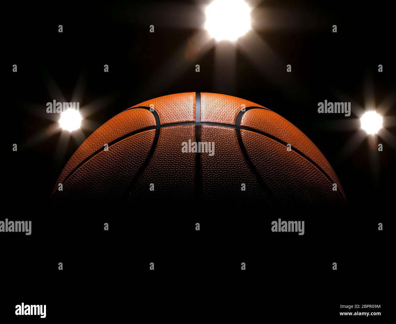 Basketball close-up on black background with bokeh, spotlights Stock ...
