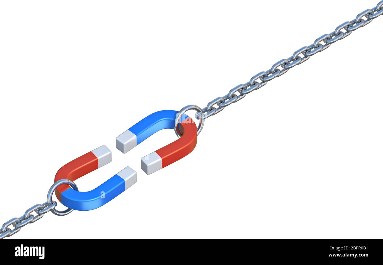 Two magnets attraction 3D render illustration isolated on white ...