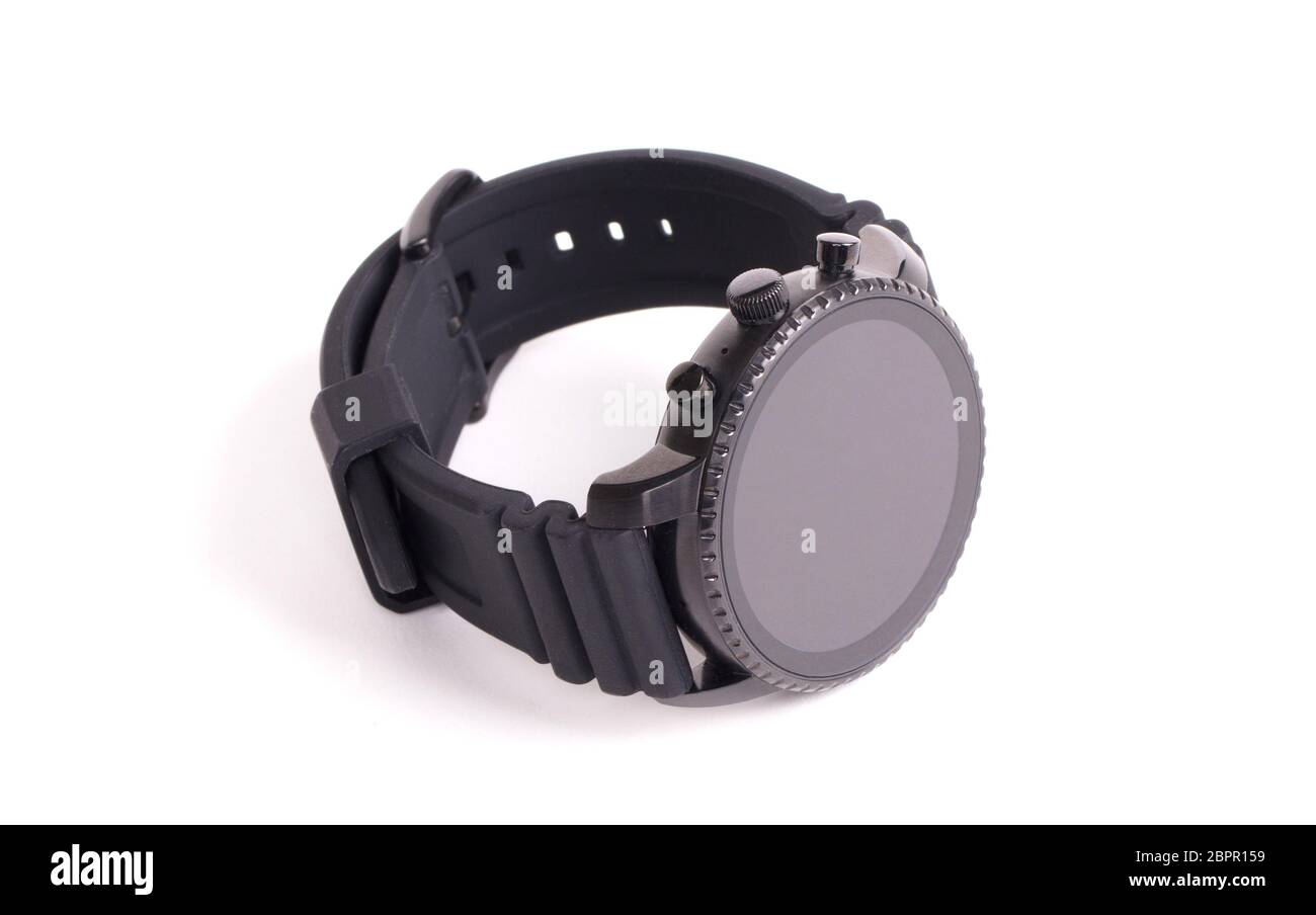 Black smartwatch isolated on a white background Stock Photo - Alamy