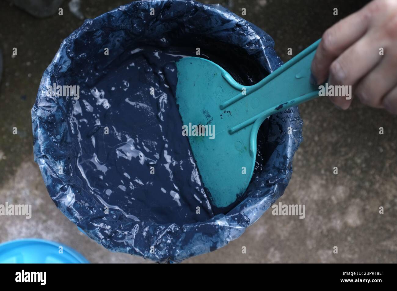 Traditional process of making indigo dye, Indigo cake in plastic bag ...