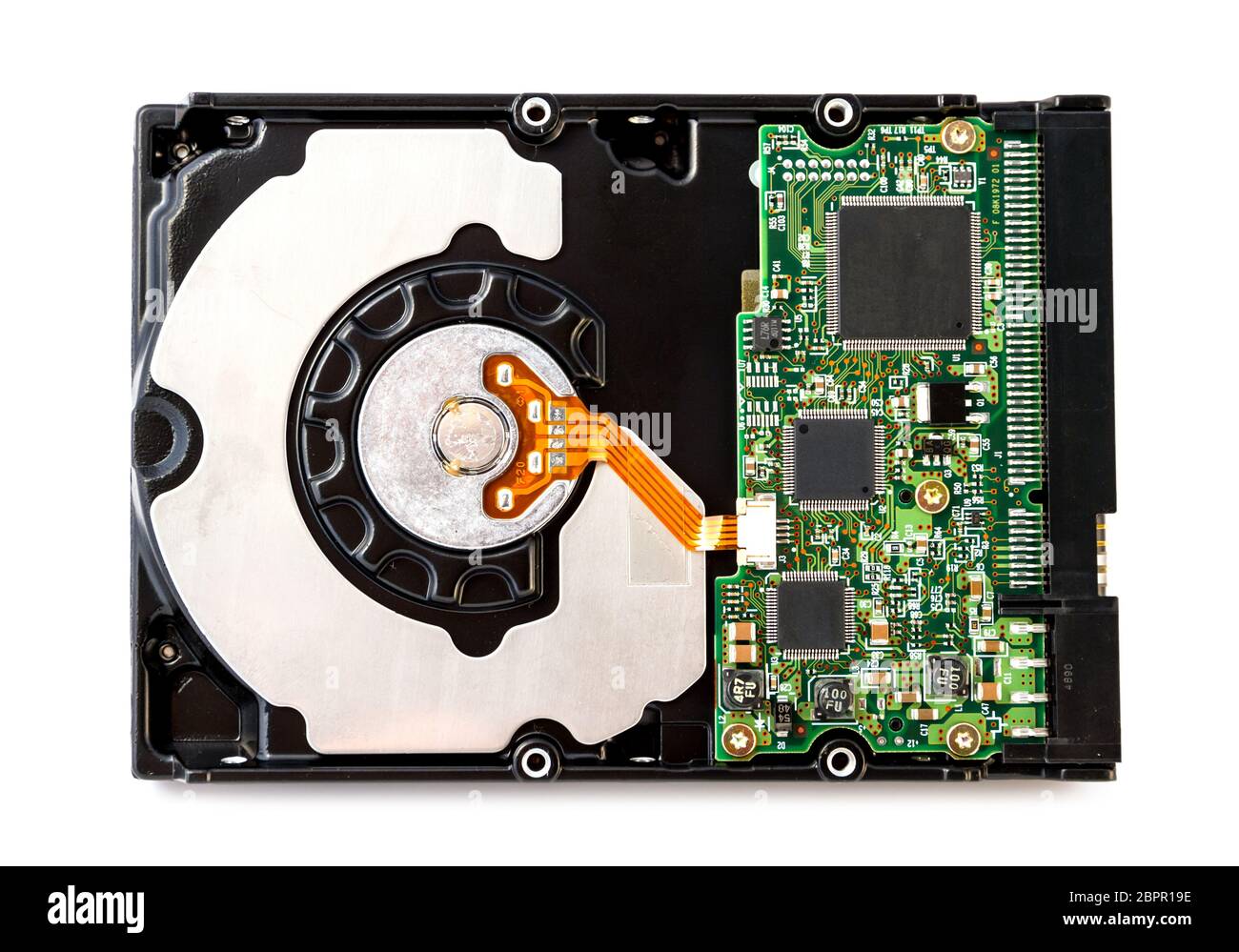 Opened hard disk drive isolated on white background Stock Photo - Alamy