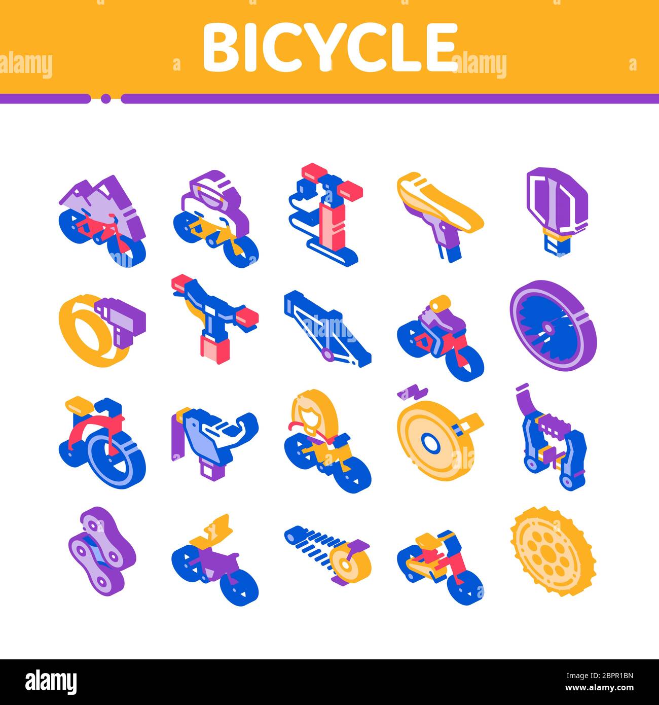 Bicycle Bike Details Isometric Icons Set Vector Stock Vector Image ...