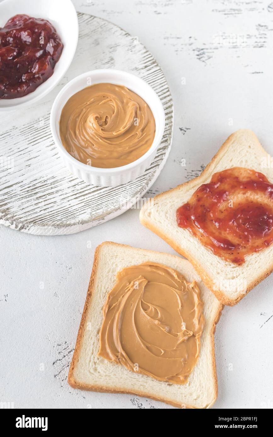 A peanut butter and jelly sandwich: top view Stock Photo - Alamy
