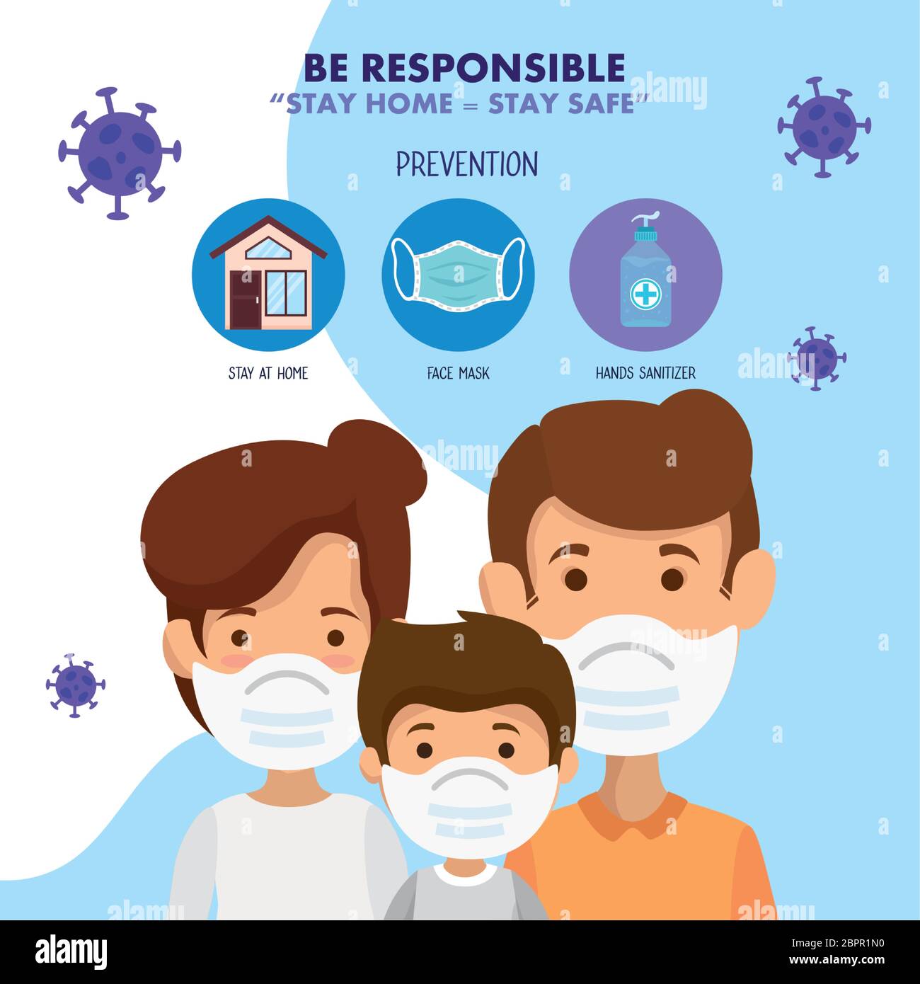 stay at home campaign with family using face mask Stock Vector Image ...