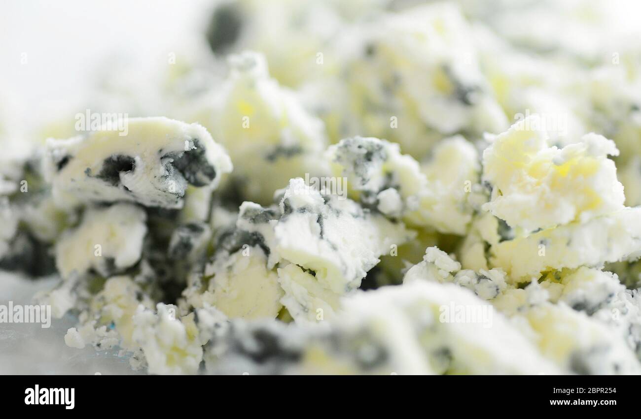 Macro Shot of a Grated Blue Cheese with Visible Cultures of the Mold ...