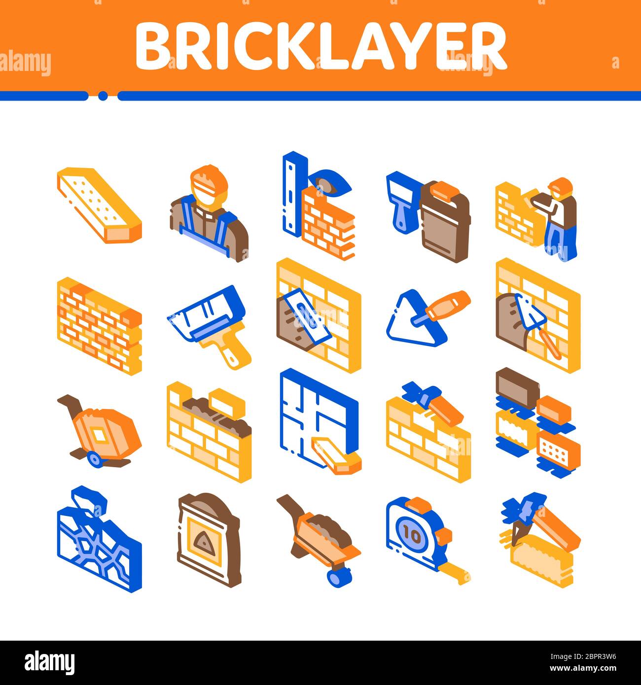 Bricklayer Industry Isometric Icons Set Vector Stock Vector Image & Art ...
