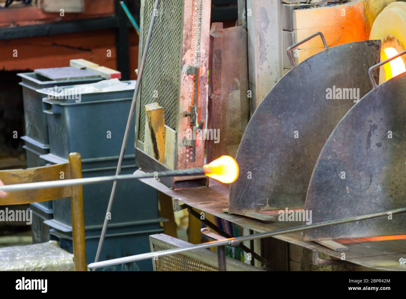 Craftsmanship of glass. Glass furnace view,Murano Venice,Italy Stock ...