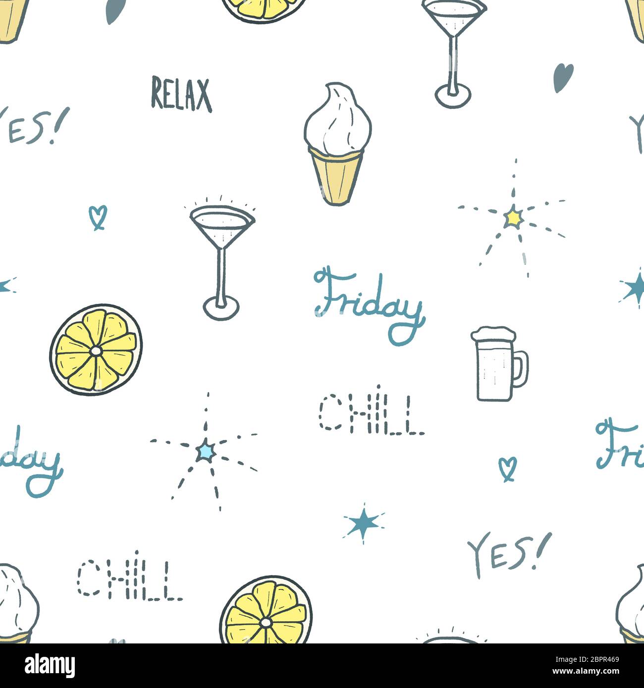 Weekend fashion pattern. Seamless vector texture - doodle style textile ...