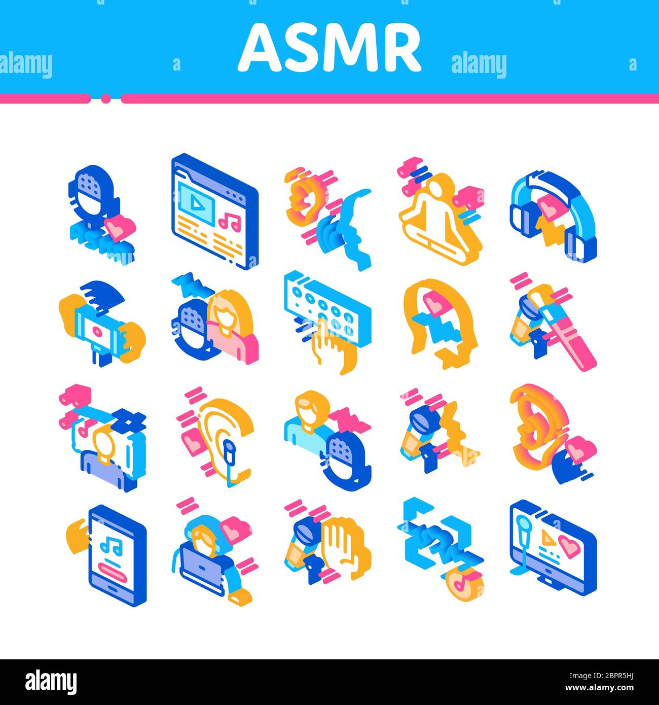 Asmr Sound Phenomenon Isometric Icons Set Vector Stock Vector Image ...