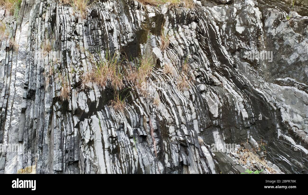 black, gray, graphite striped texture, flat stone with cracks Stock ...