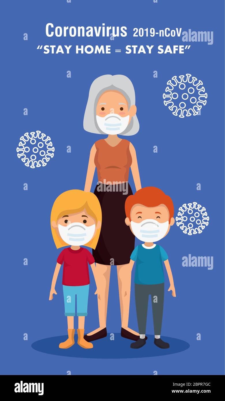 stay at home campaign with grandmother and children Stock Vector Image ...