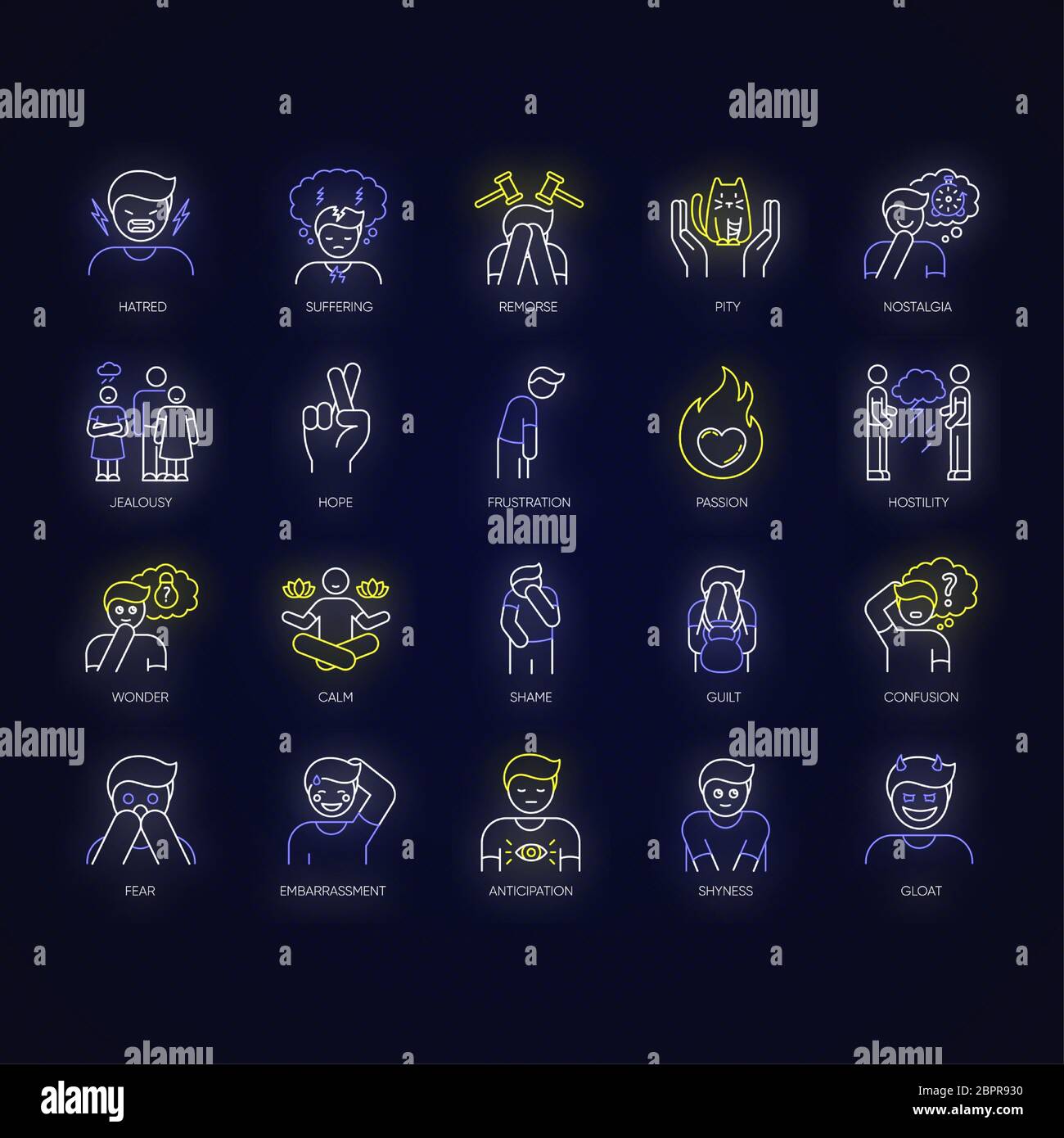 Human feelings neon light icons set Stock Vector Image & Art - Alamy
