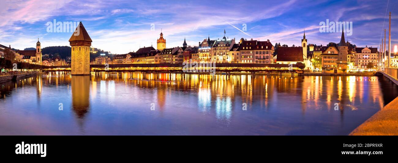 Luzern Kapelbrucke and riverfront architecture famous Swiss landmarks ...