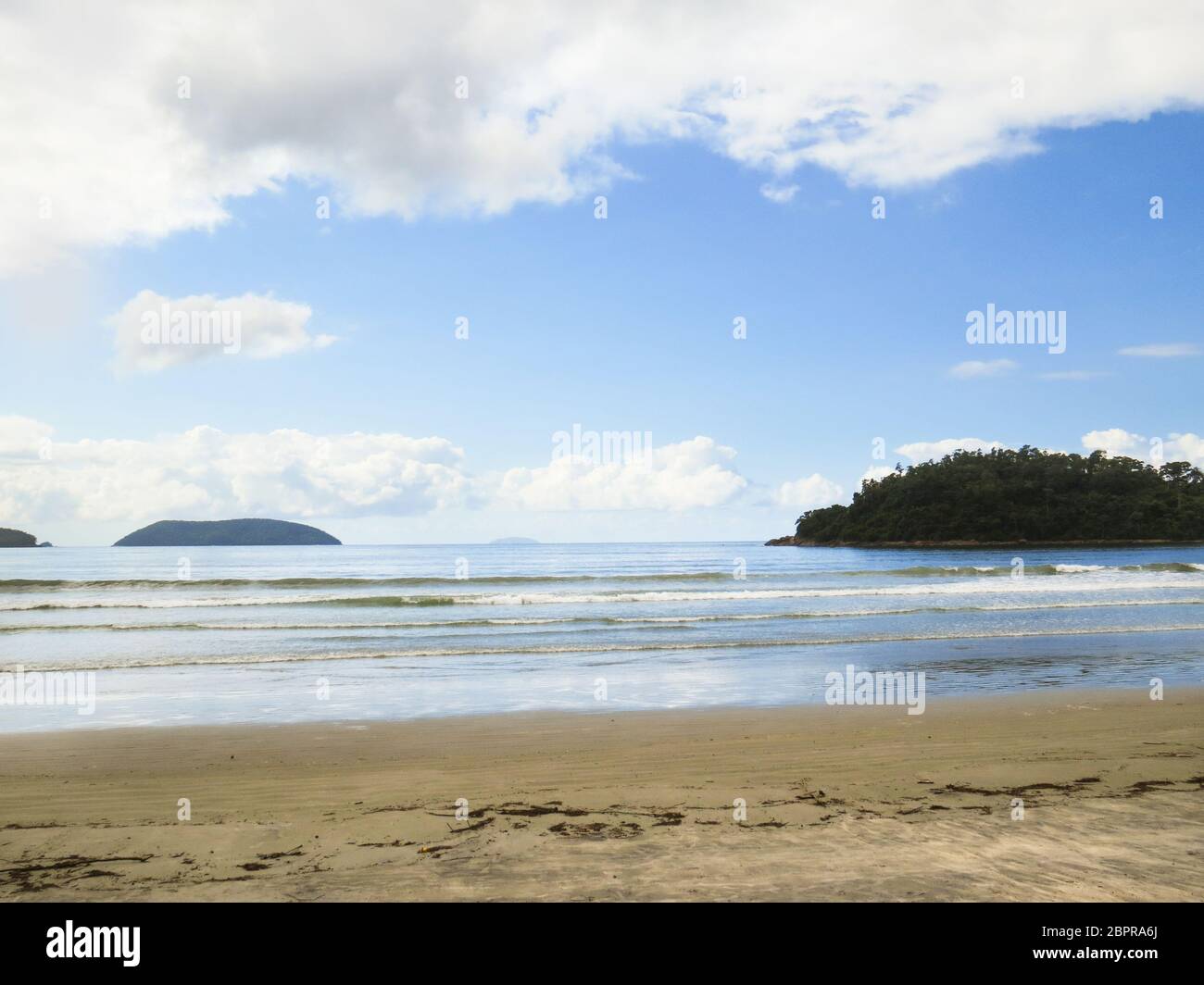 Sunny beach landscape in Brazil, with island in the background Stock ...