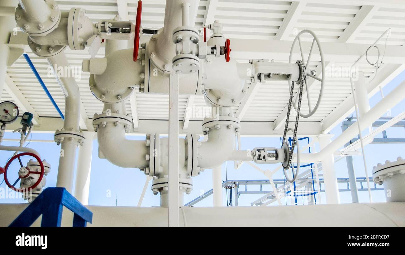 Double safety valve on the pressure vessel. Refinery equipment. Oil ...