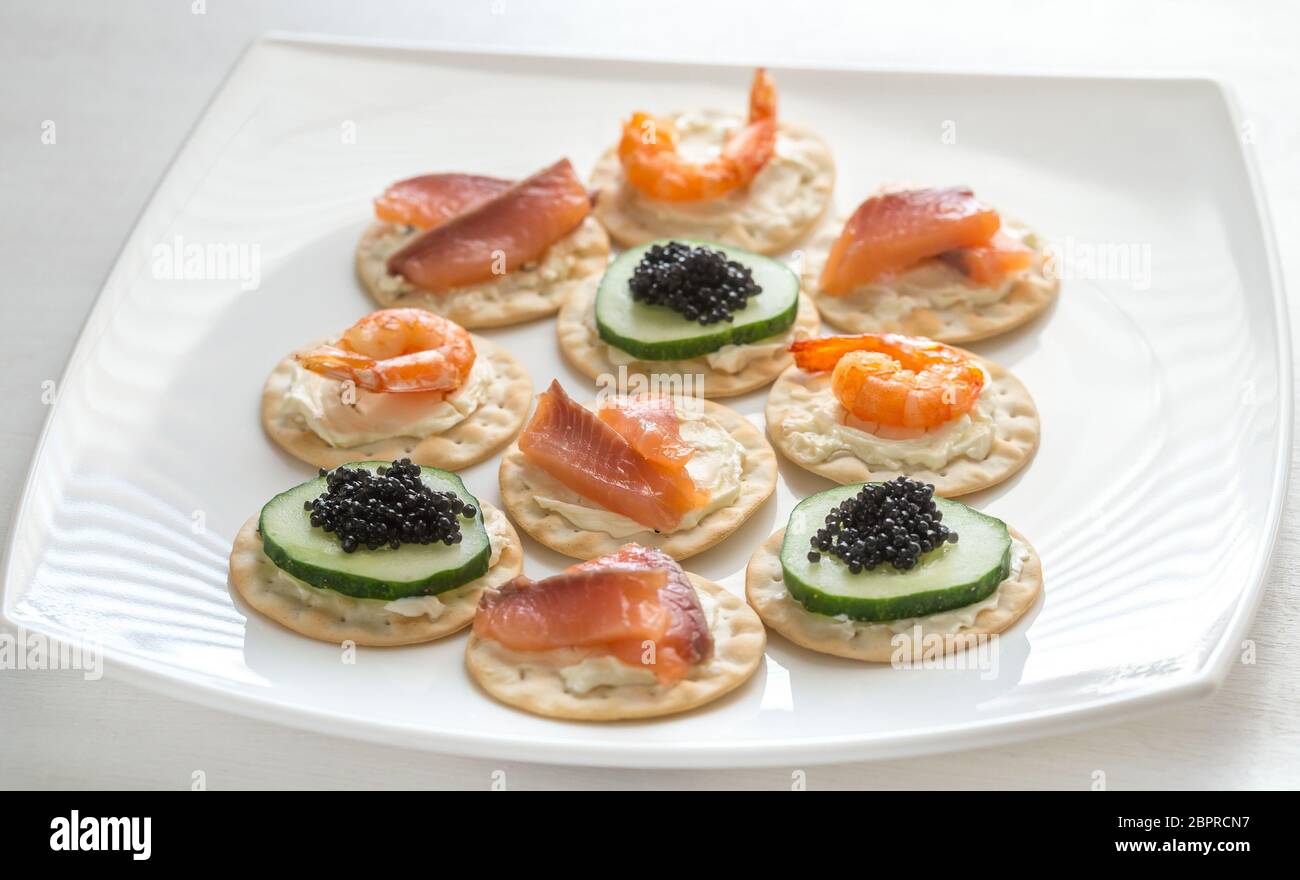 Canape with seafood Stock Photo - Alamy