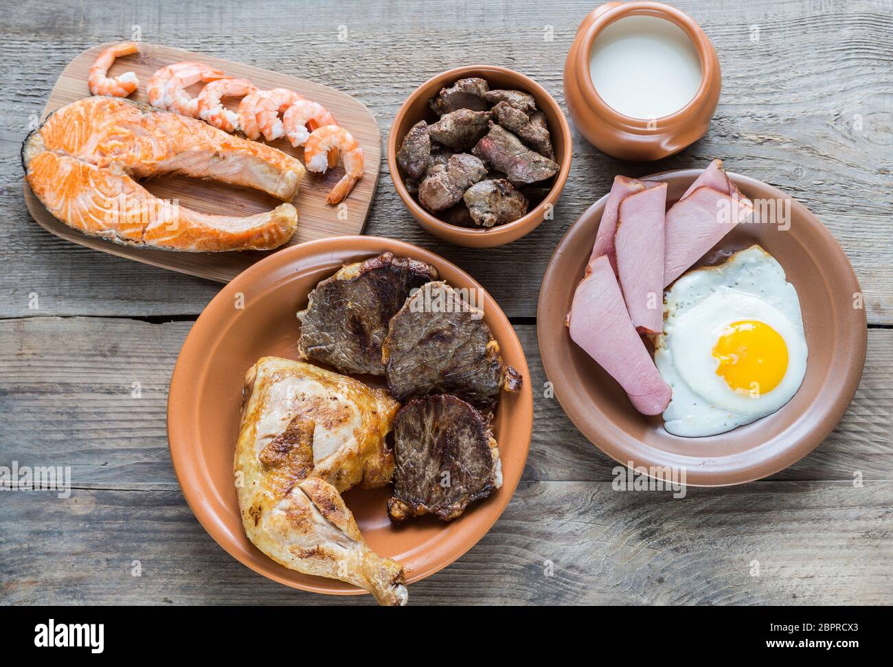 Protein diet:cooked products Stock Photo - Alamy