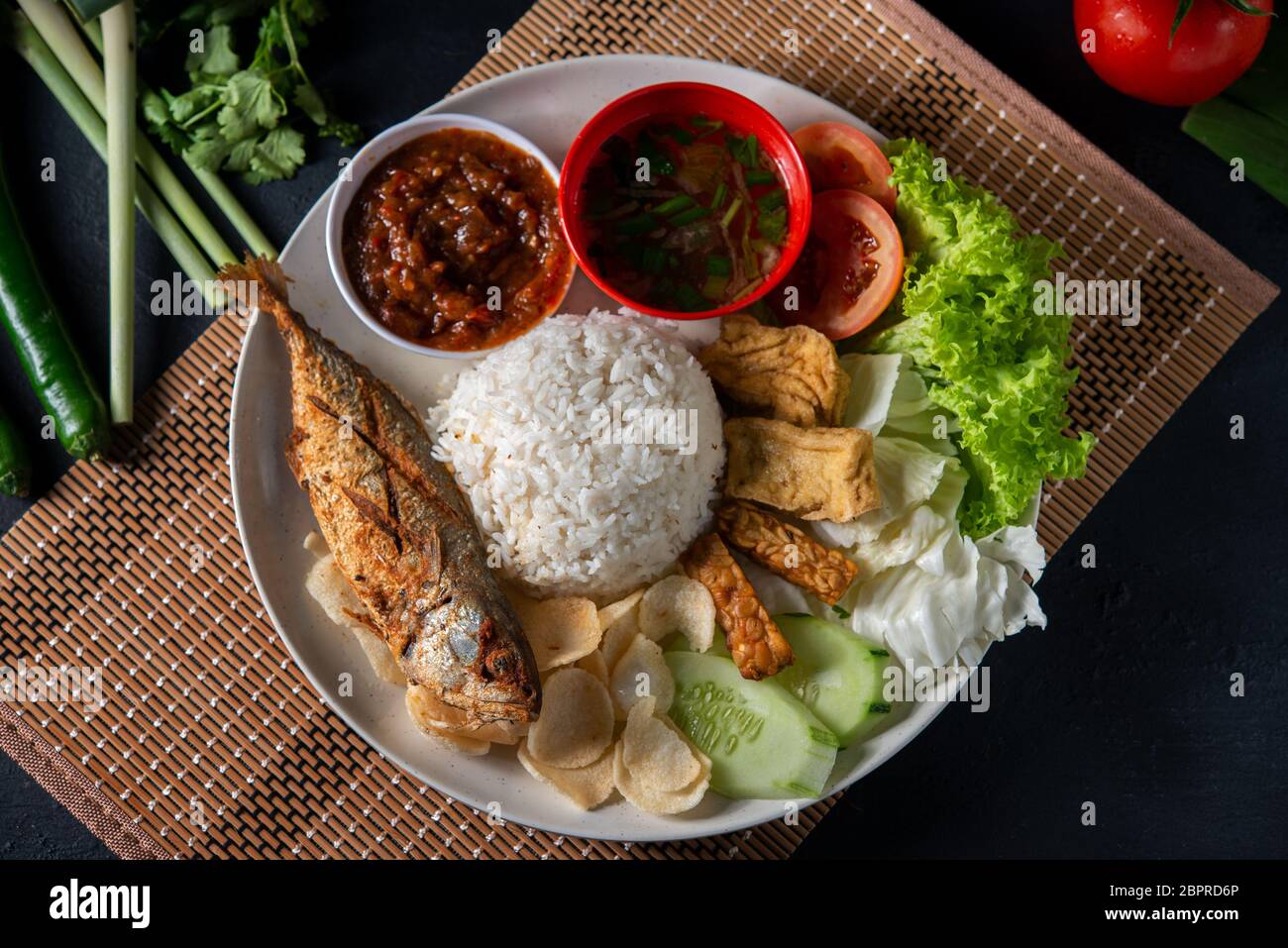 Fried mackerel fish rice with sambal, popular traditional Malay or ...