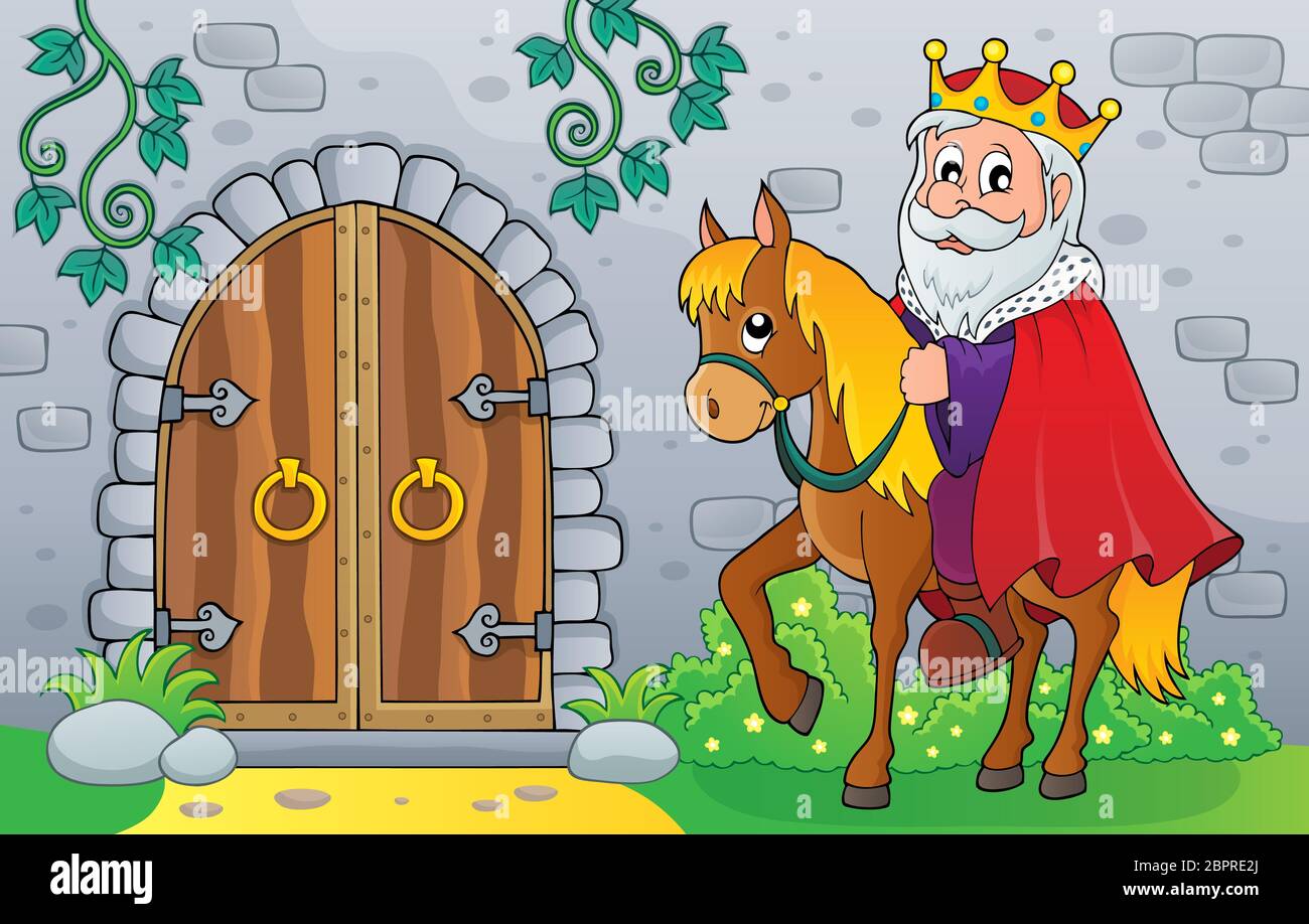King on horse by old door theme image 1 - picture illustration Stock ...