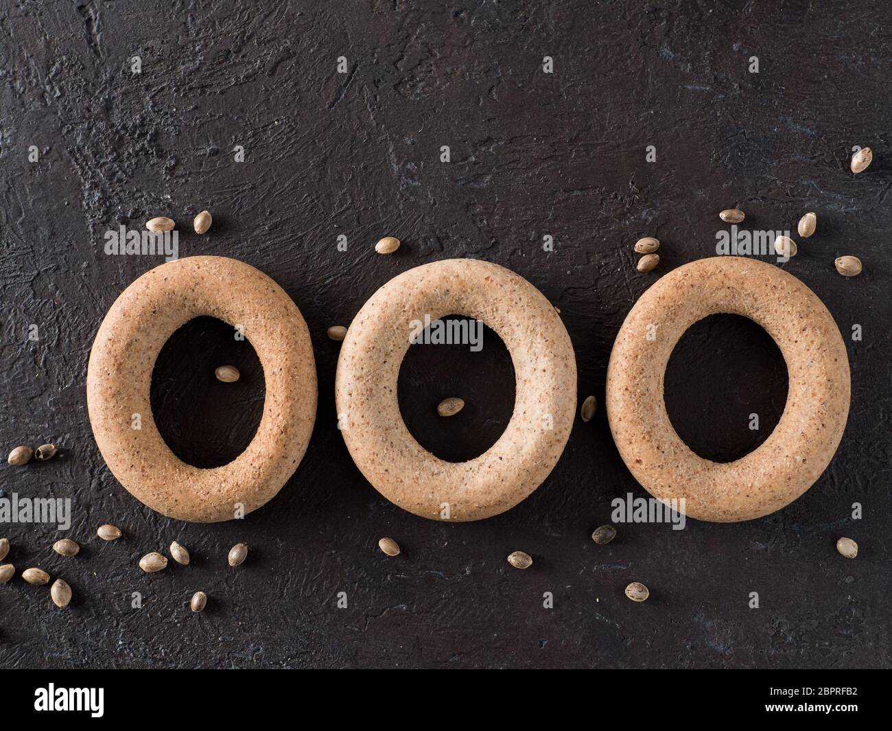 Ring-shaped cracknel with whole grain hemp seed flour and hemp seeds on ...
