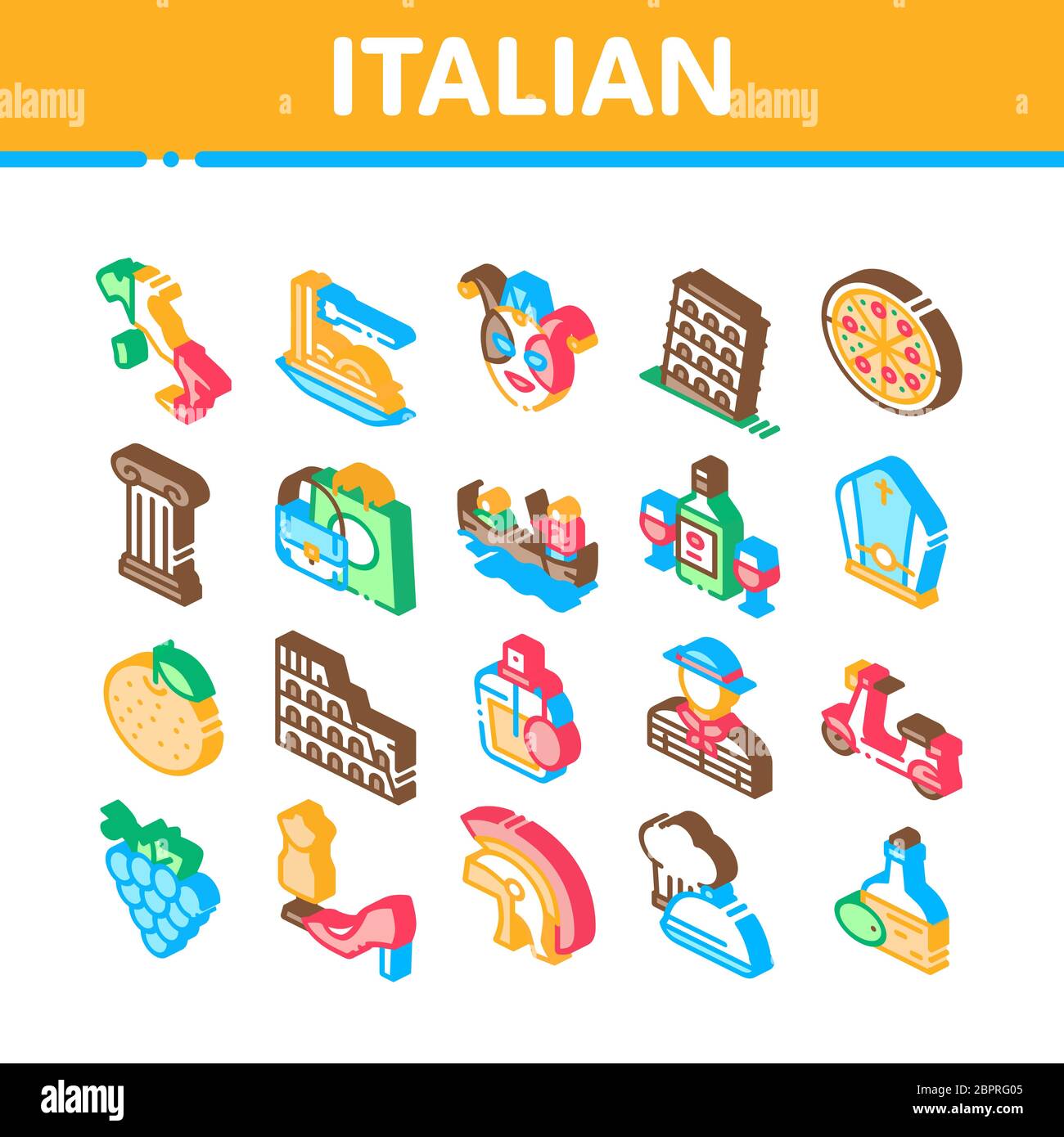 Italian Traditional Isometric Icons Set Vector Stock Vector Image & Art ...