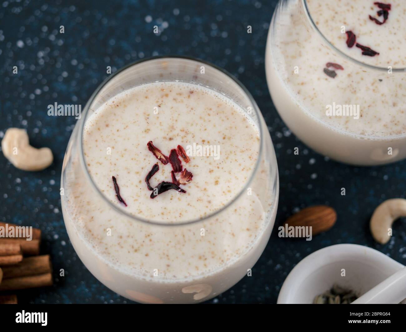 Thandai or Sardai cold drink made during Holi festival. Cold milk drink ...