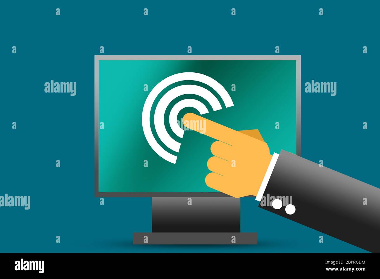 Finger touching digital screen on computer, 3D rendering Stock Photo ...