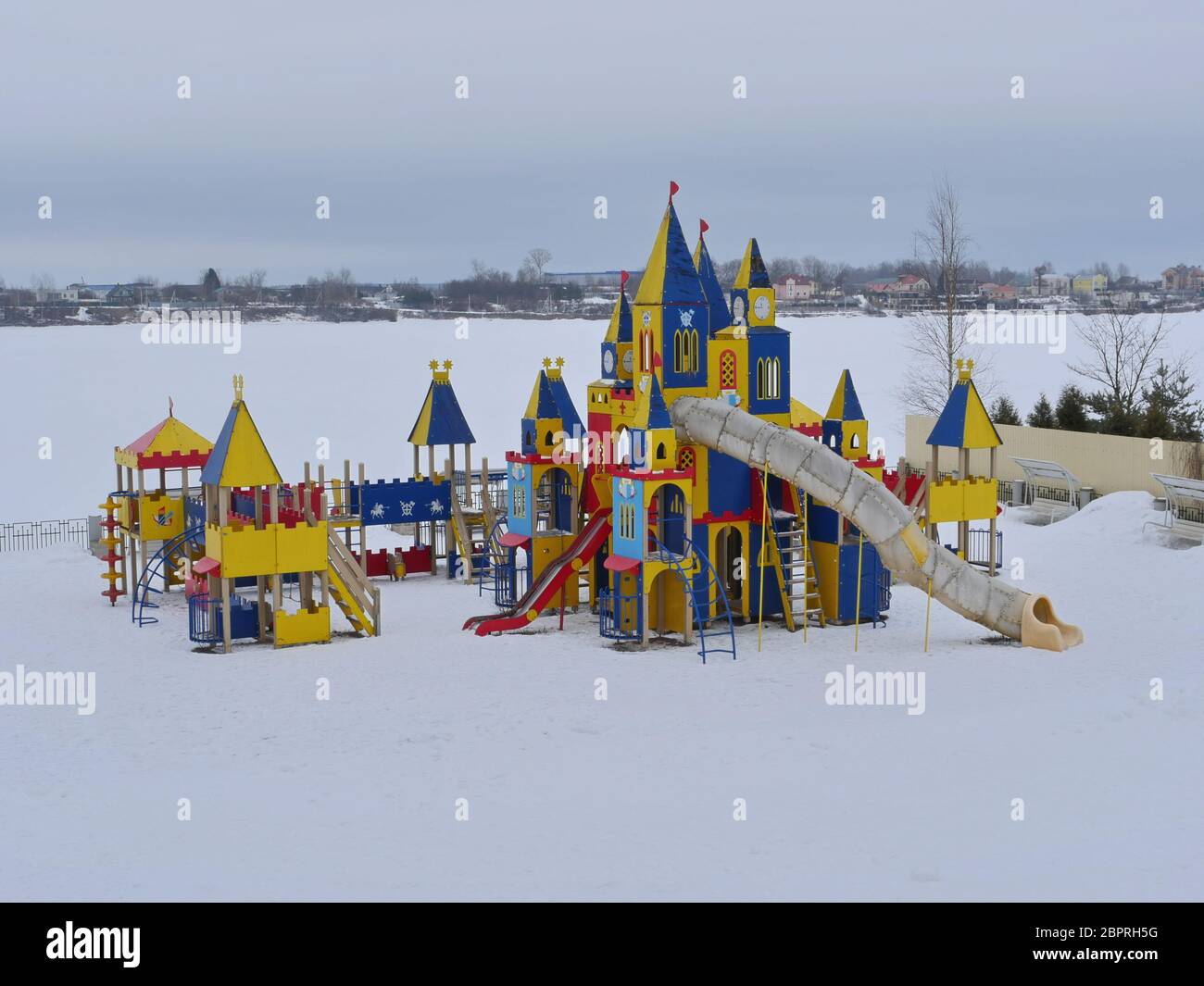 Children's playground fairytale castle, winter landscape Stock Photo ...