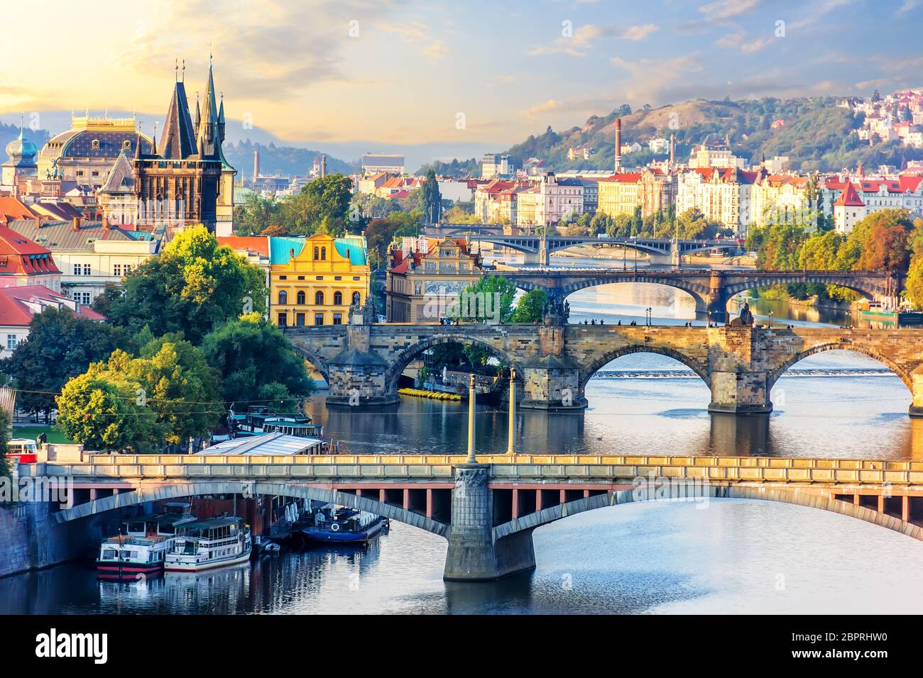Manes Bridge and Charles Bridge over the Vltava, Old Town Bridge Tower ...