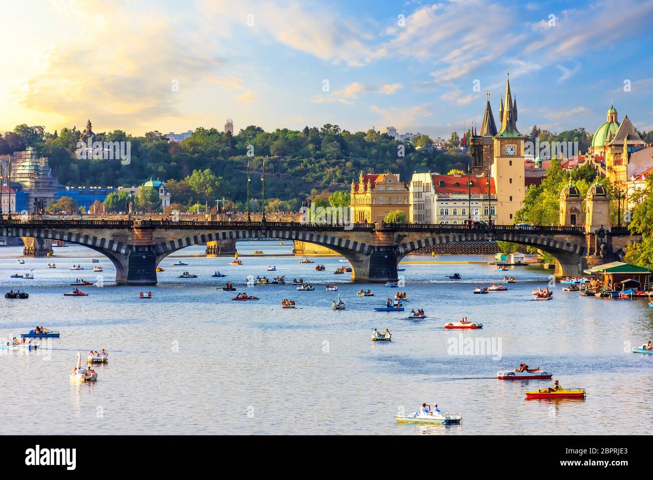 Boating in the centre of Prague near Old Town and Manes bridge Stock ...